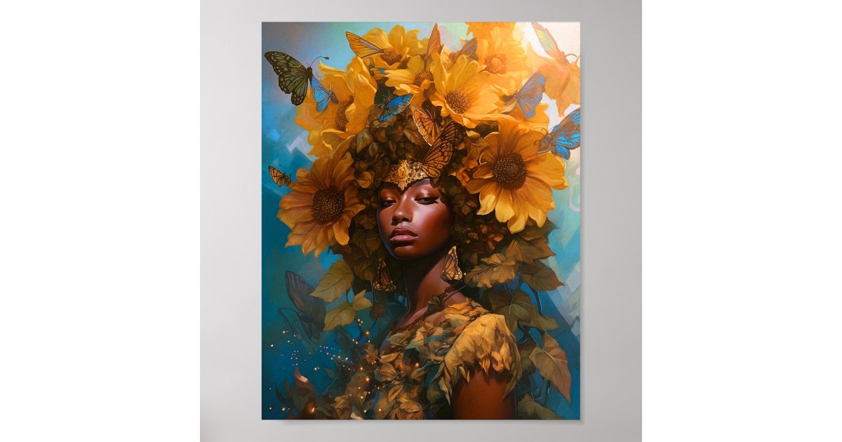 Sunflower Goddess Fantasy Art Poster | Zazzle