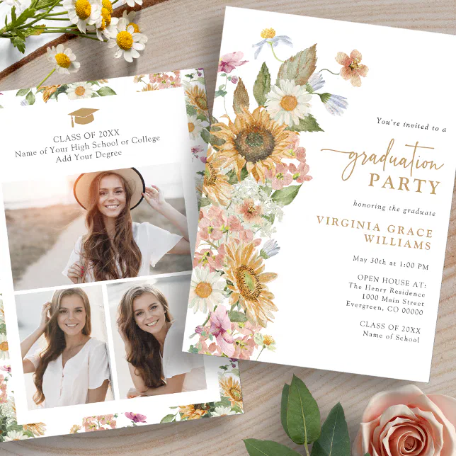 Sunflower Graduation Invitation | Zazzle
