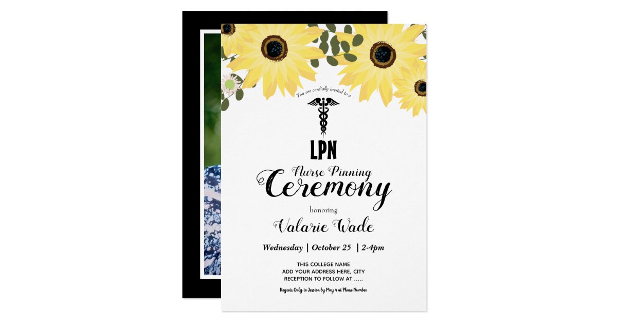 Sunflower Graduation LPN Nurse Pinning Ceremony Invitation | Zazzle.com