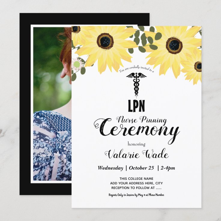 Sunflower Graduation LPN Nurse Pinning Ceremony Invitation | Zazzle
