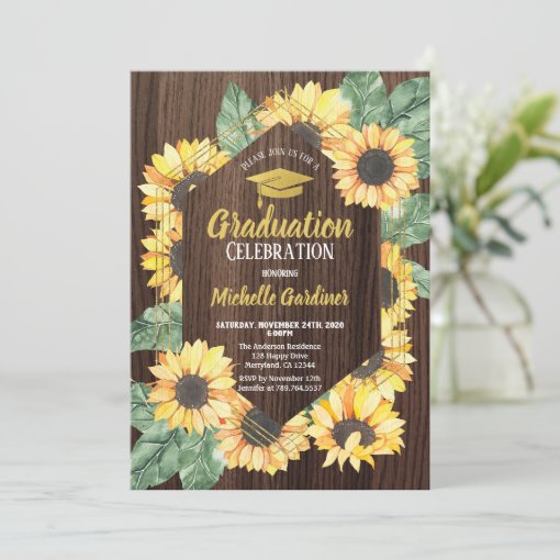 Sunflower Graduation Party Celebration Invitation | Zazzle