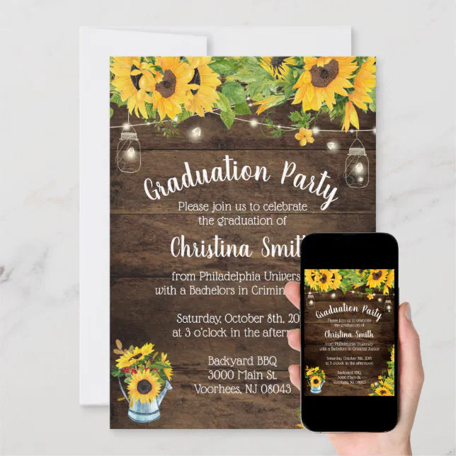 Sunflower Graduation Party - Country Rustic Invitation | Zazzle