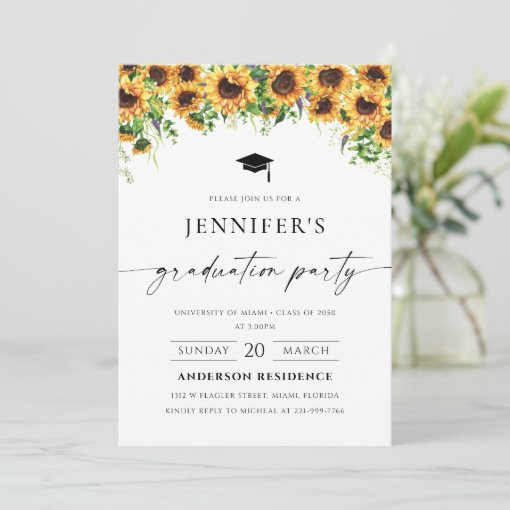 Sunflower Graduation Party Invitation | Zazzle