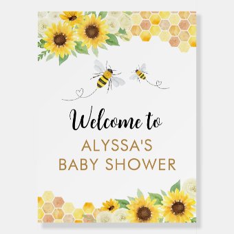 Sunflower Honey Bee Baby Shower Welcome Foam Board | Zazzle