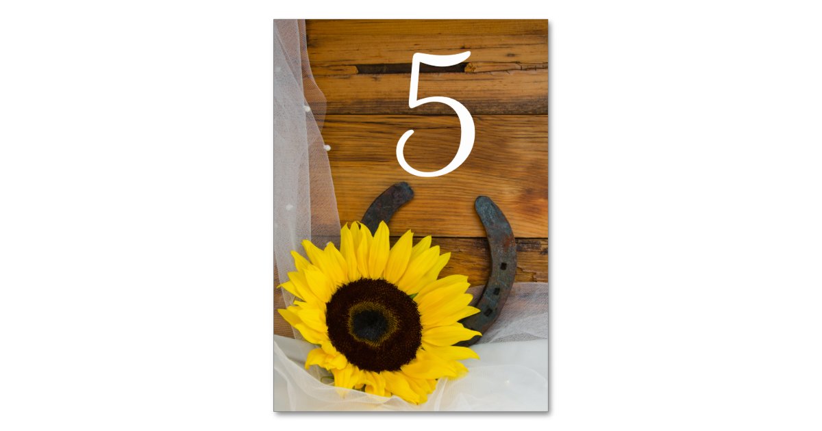 Sunflower Horseshoe Western Wedding Table Numbers | Zazzle