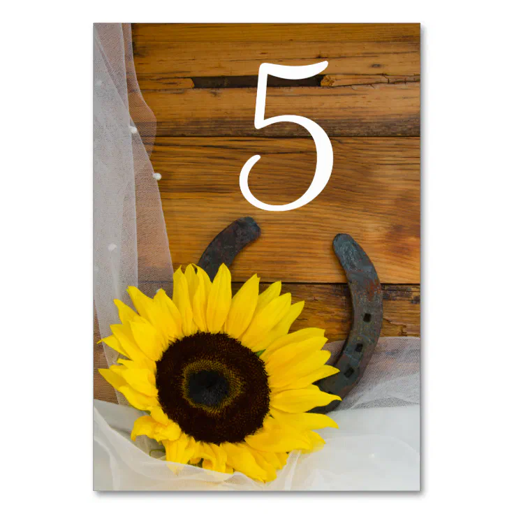 Sunflower Horseshoe Western Wedding Table Numbers | Zazzle