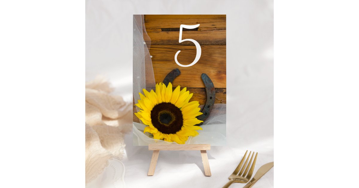 Sunflower Horseshoe Western Wedding Table Numbers | Zazzle