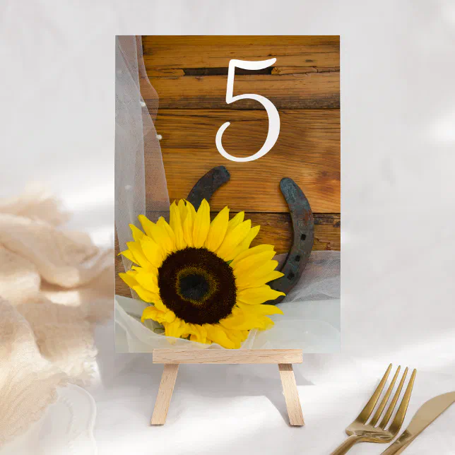 Sunflower Horseshoe Western Wedding Table Numbers | Zazzle