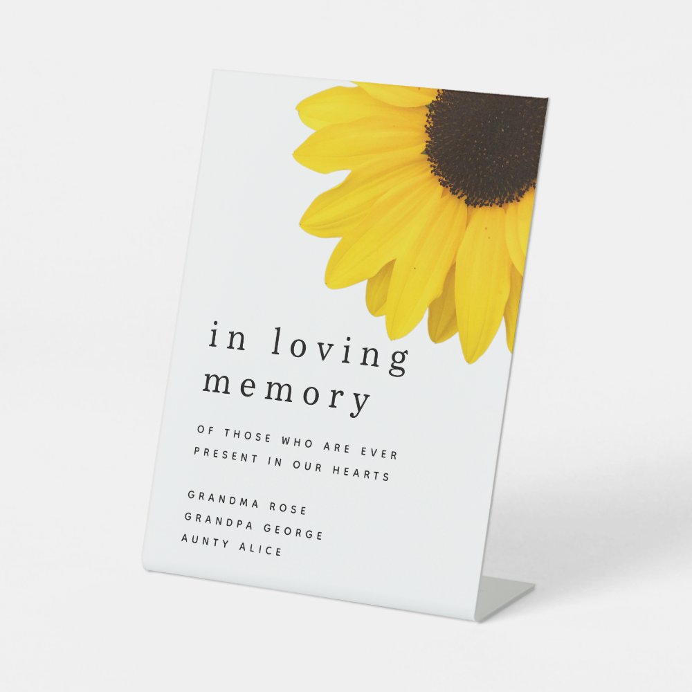 Sunflower In Loving Memory Wedding Pedestal Sign - Snuggle Hamster Designs