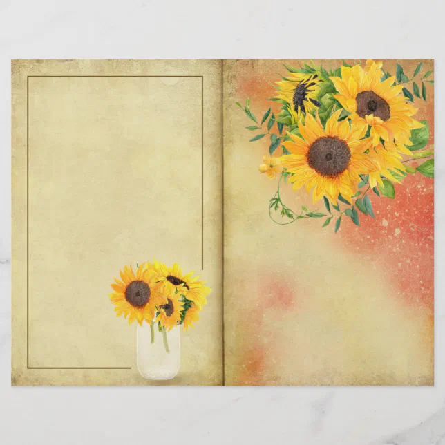 Sunflower Journal Page Scrapbook Paper | Zazzle