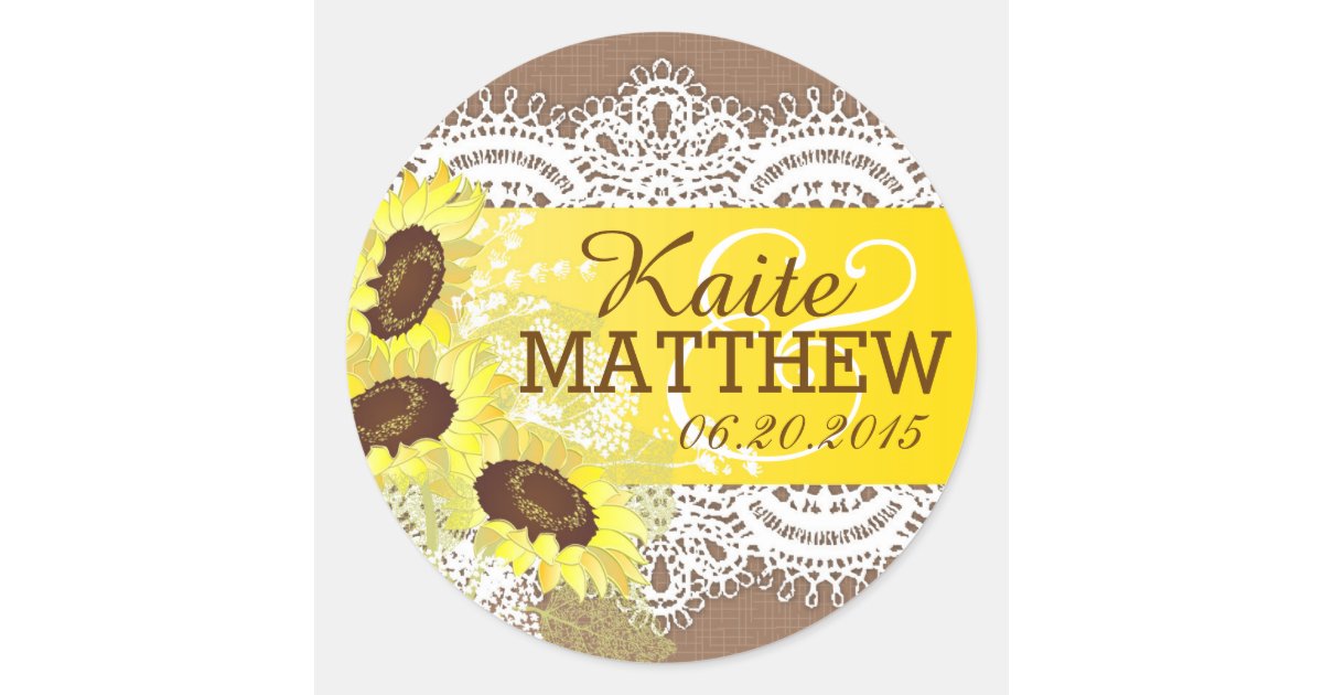 Sunflower Lace Burlap Wedding Label | Zazzle