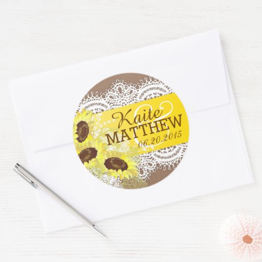Sunflower Lace Burlap Wedding Label | Zazzle