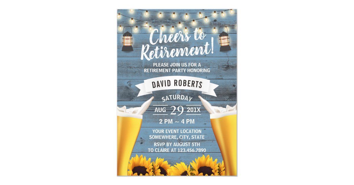 Sunflower & Lantern Beer Retirement Dusty Blue Invitation | Zazzle.com
