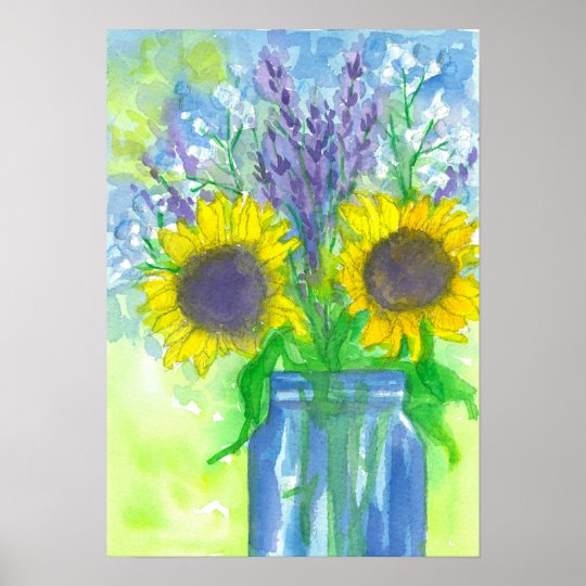 Sunflower Lavender Bouquet Poster | Zazzle.com