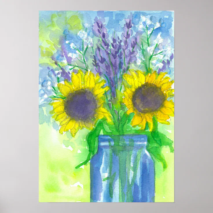 Sunflower Lavender Bouquet Poster | Zazzle