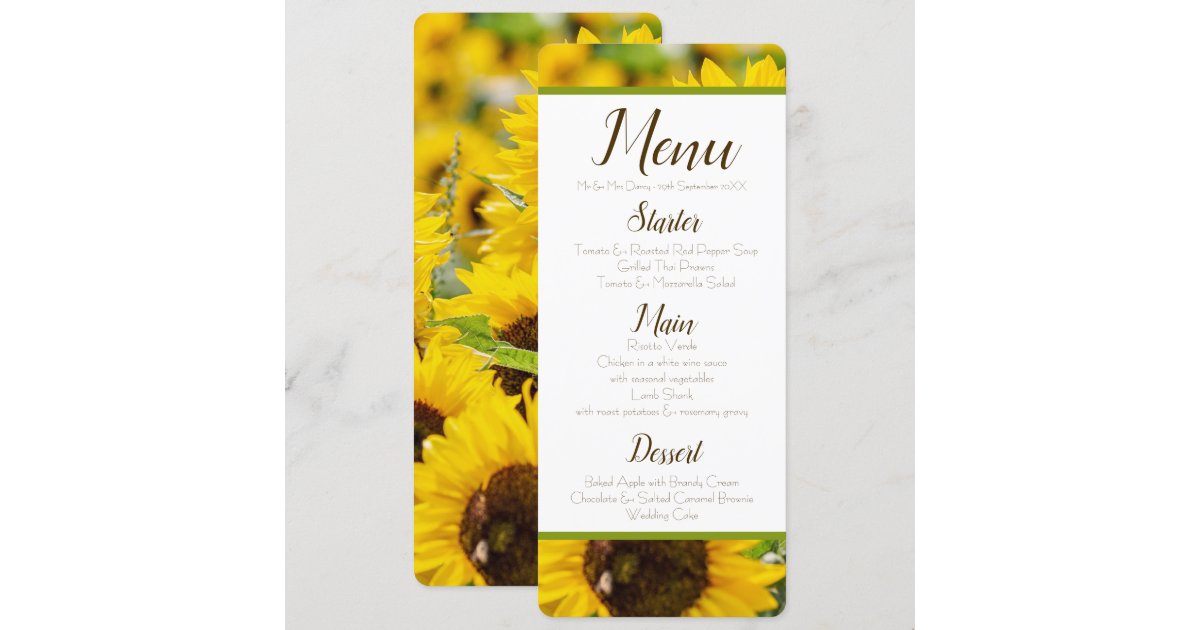 Sunflower Menu Invitation | Zazzle