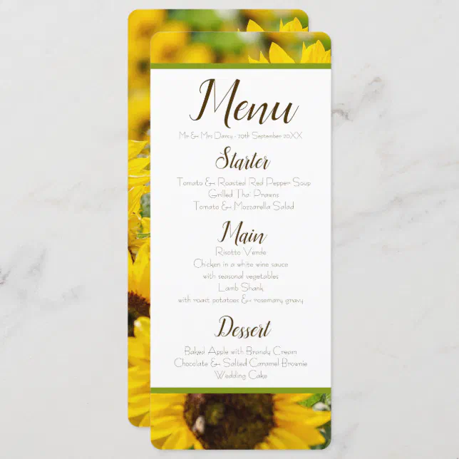 Sunflower Menu Invitation | Zazzle