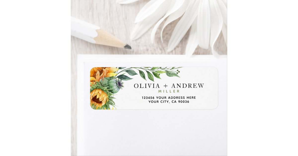 Sunflower Modern Watercolor Botanical Label | Zazzle
