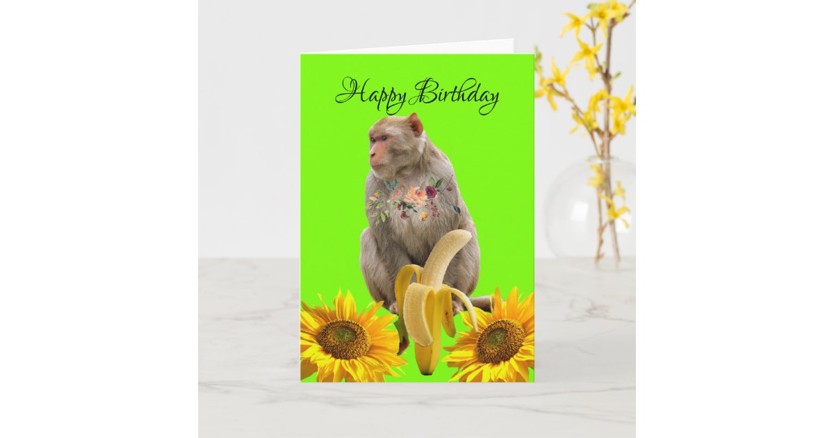 Sunflower Monkey Floral Folded Greeting Card | Zazzle