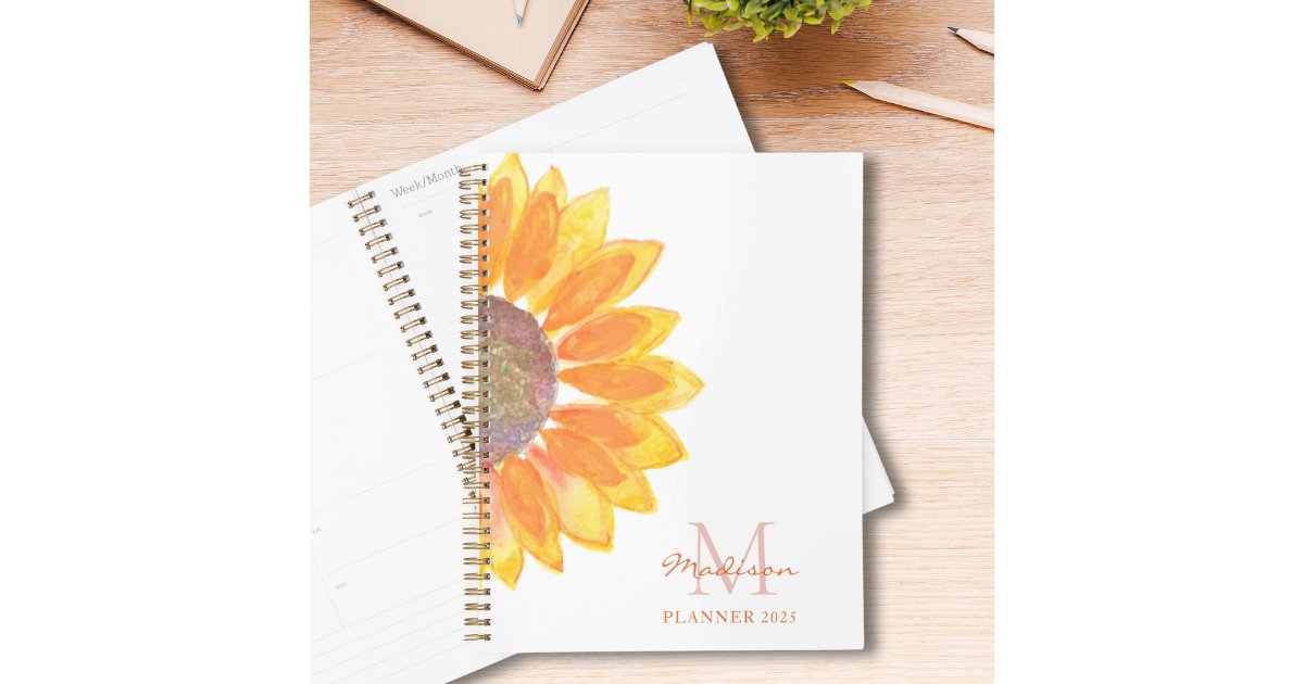 Sunflower Monogram 2025 Planner | Zazzle