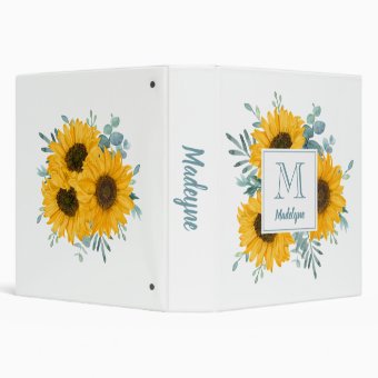 Sunflower Monogram Name Personalized 3 Ring Binder | Zazzle