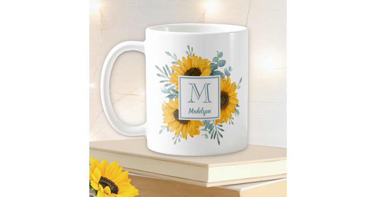 Sunflower Monogram Name Personalized Coffee Mug | Zazzle