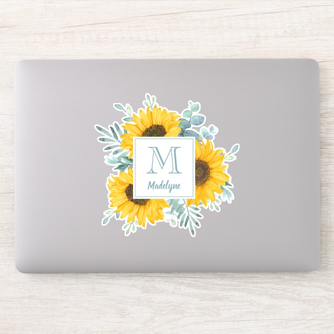 Sunflower Monogram Name Personalized Sticker | Zazzle