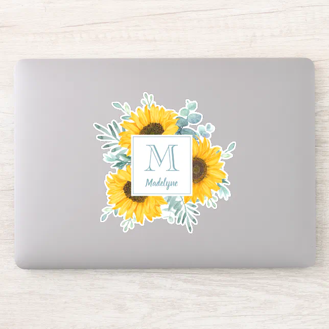 Sunflower Monogram Name Personalized Sticker | Zazzle