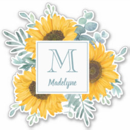 Sunflower Monogram Name Personalized Sticker | Zazzle