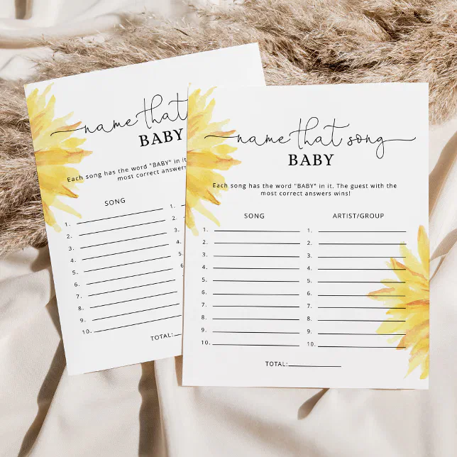 Sunflower Name that song baby shower game | Zazzle