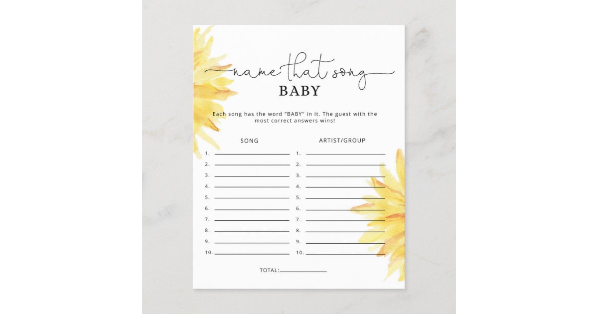 Sunflower Name that song baby shower game | Zazzle