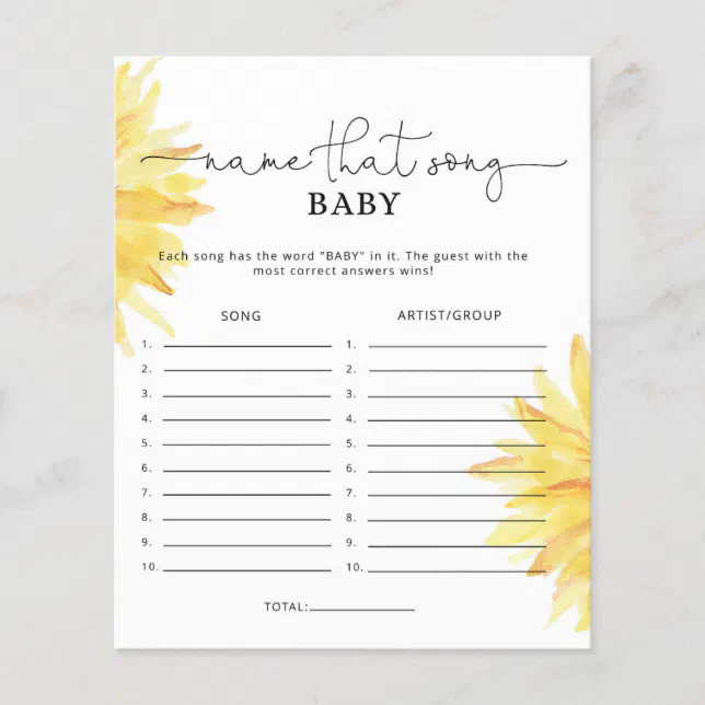Sunflower Name that song baby shower game | Zazzle