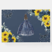 Sunflower Navy Blue Princess Silver Quinceañera Guest Book | Zazzle