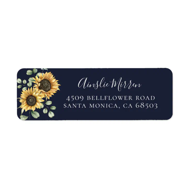 Sunflower Navy Blue Return Address Labels | Zazzle