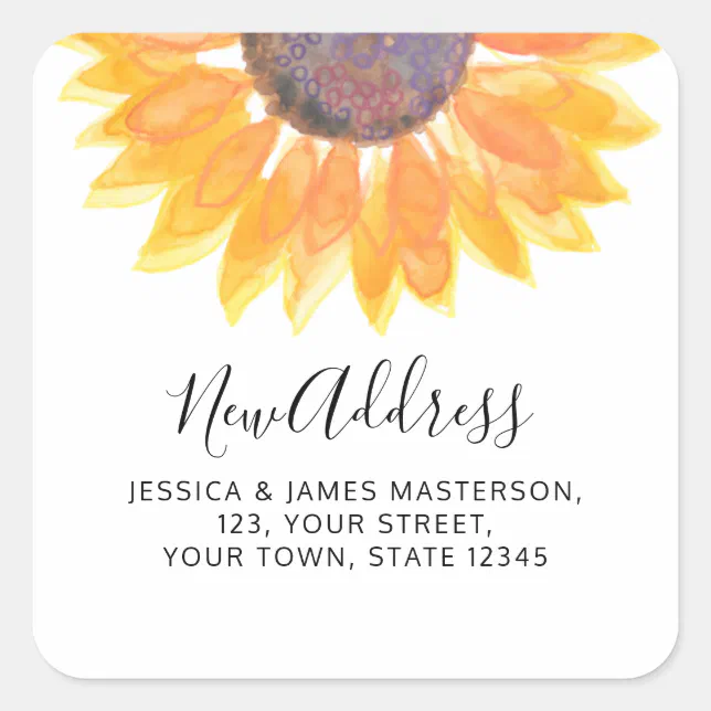 Sunflower New Address Square Sticker | Zazzle