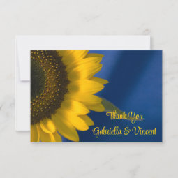 Sunflower on Blue Wedding Flat Thank You Notes | Zazzle