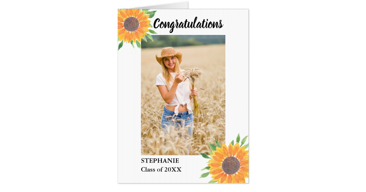 Sunflower Photo Grad Congratulations Card | Zazzle