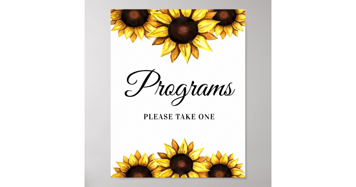 Sunflower Programs Sign Wedding Floral Poster | Zazzle