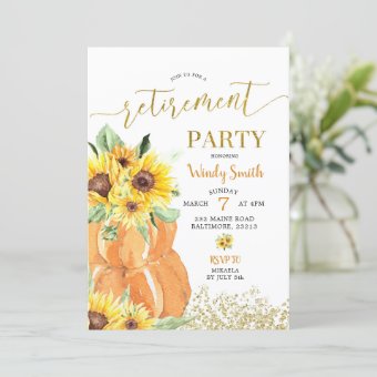 Sunflower Pumpkin Fall Retirement Party Invitation | Zazzle