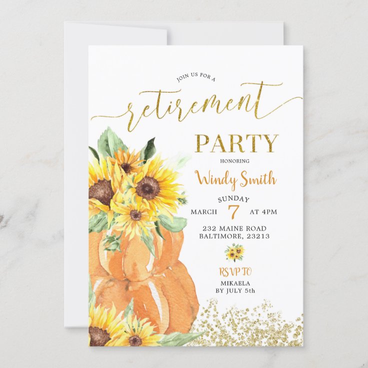 Sunflower Pumpkin Fall Retirement Party Invitation | Zazzle