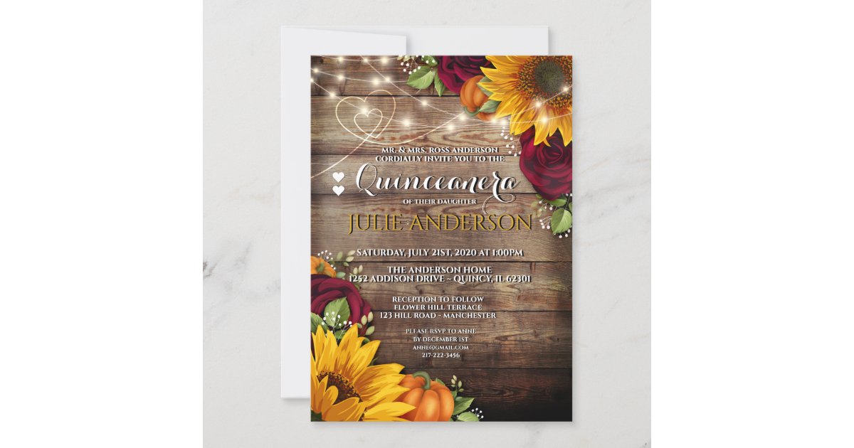 Sunflower, Pumpkin & Rose Rustic Quinceanera Invitation | Zazzle