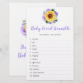 Sunflower Purple Floral Baby Shower Word Game | Zazzle