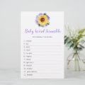 Sunflower Purple Floral Baby Shower Word Game | Zazzle