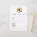 Sunflower Purple Floral Baby Shower Word Game | Zazzle