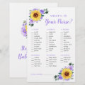 Sunflower Purple Floral Purse Baby Shower Game | Zazzle