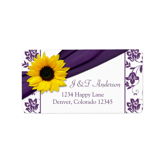 Sunflower Purple Wedding Return Address Labels | Zazzle