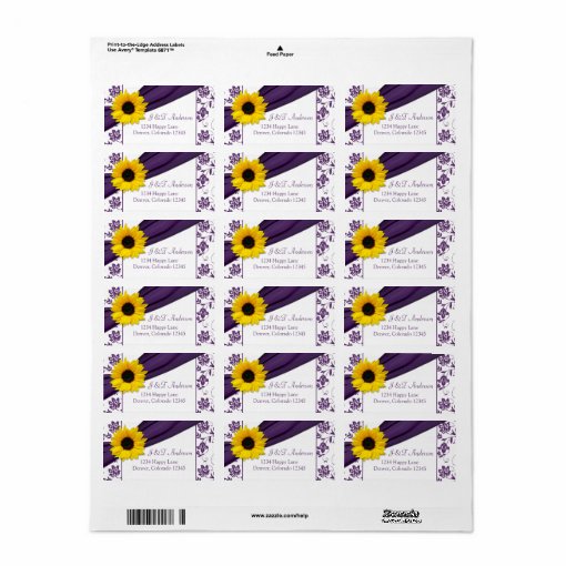 Sunflower Purple Wedding Return Address Labels | Zazzle
