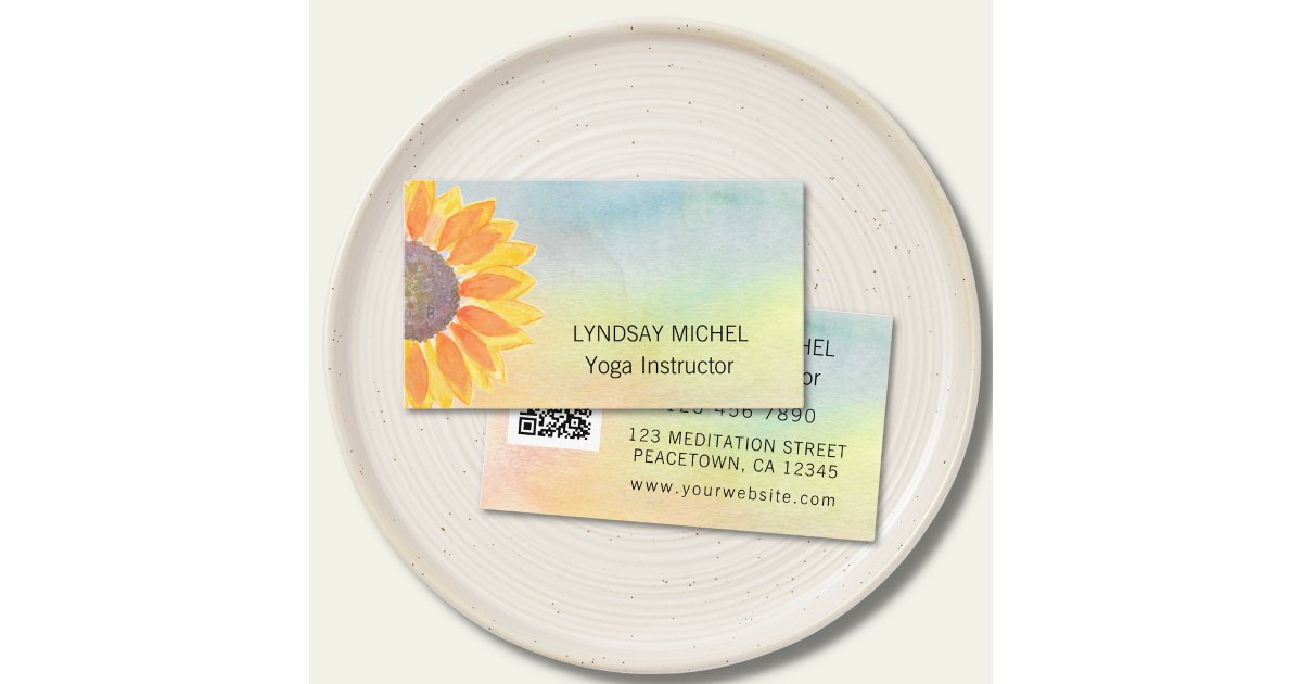 Sunflower QR Code Yoga Instructor Business Card | Zazzle