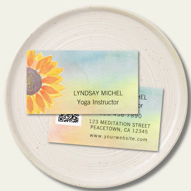 Sunflower QR Code Yoga Instructor Business Card | Zazzle
