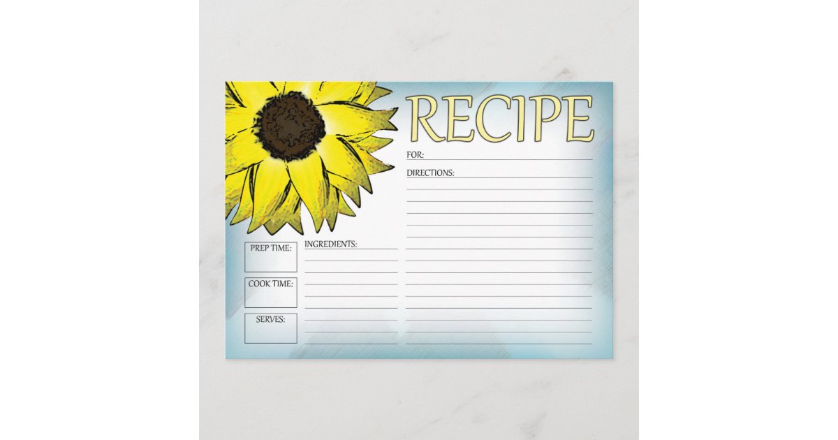Sunflower Recipe Card | Zazzle.com